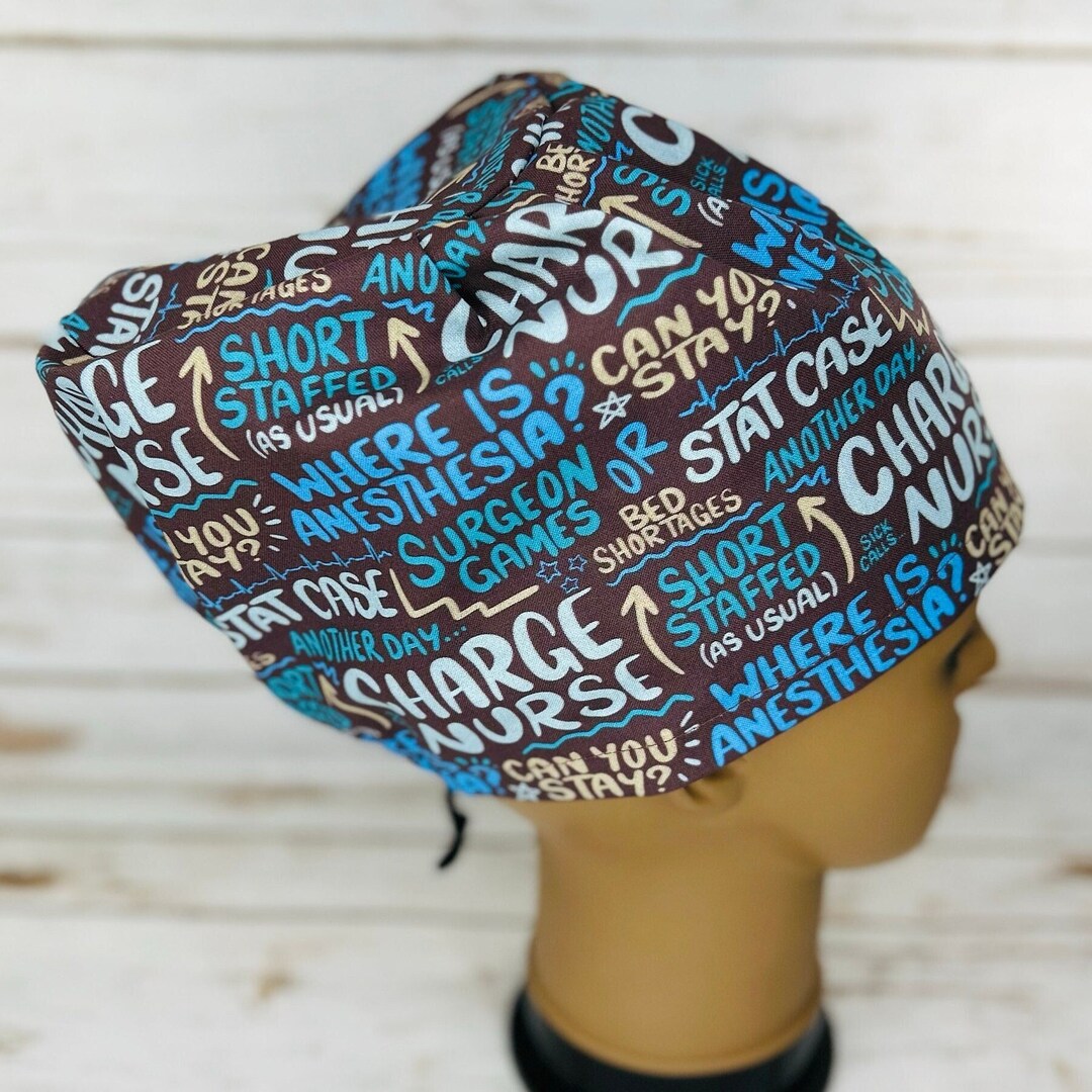 Surgical Hat, OR Funny Sayings, Charge Nurse, Brown and Turquoise Nurse ...