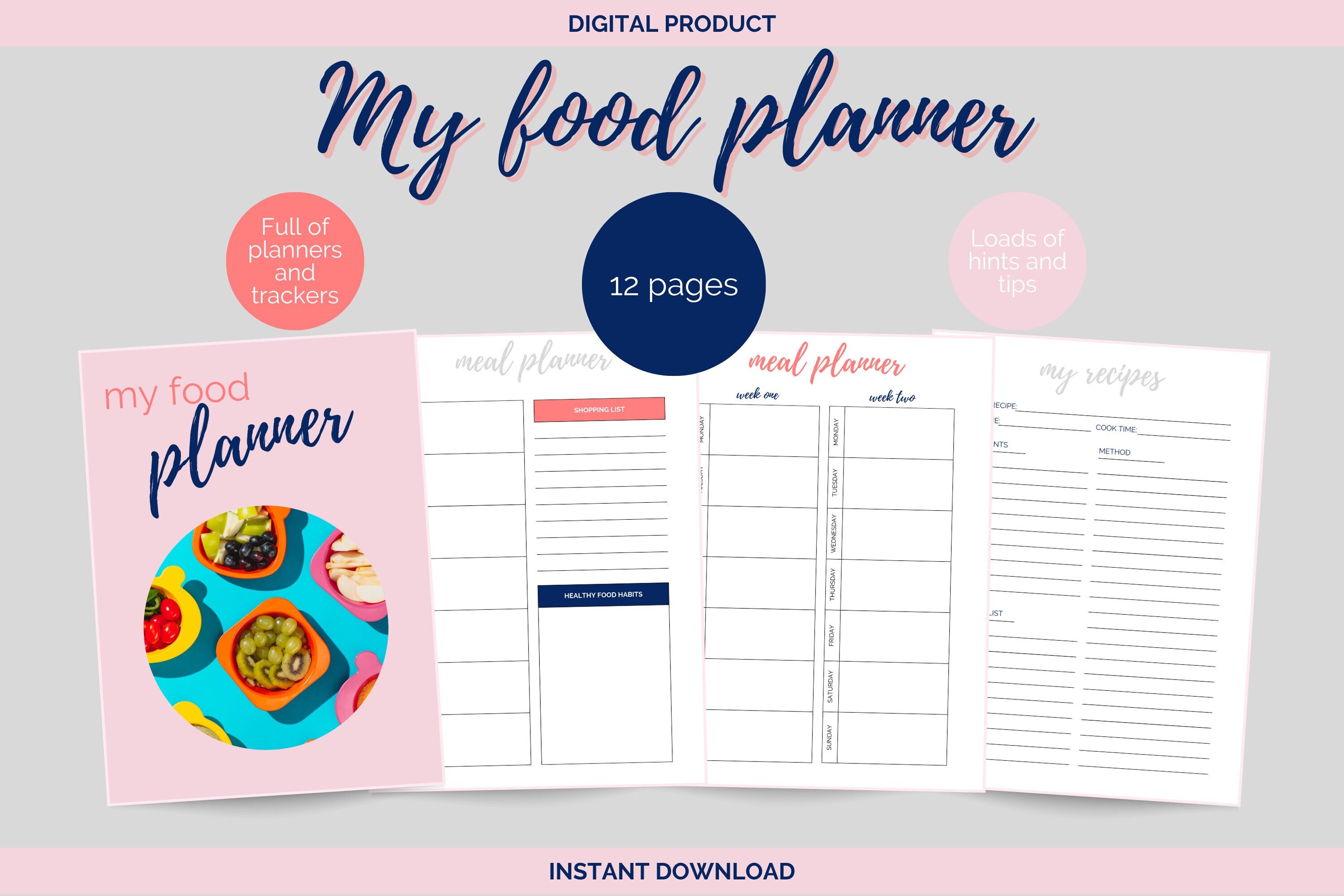 Printable Weekly Meal Planner || Food Planner for Mums, Weekly Meal ...