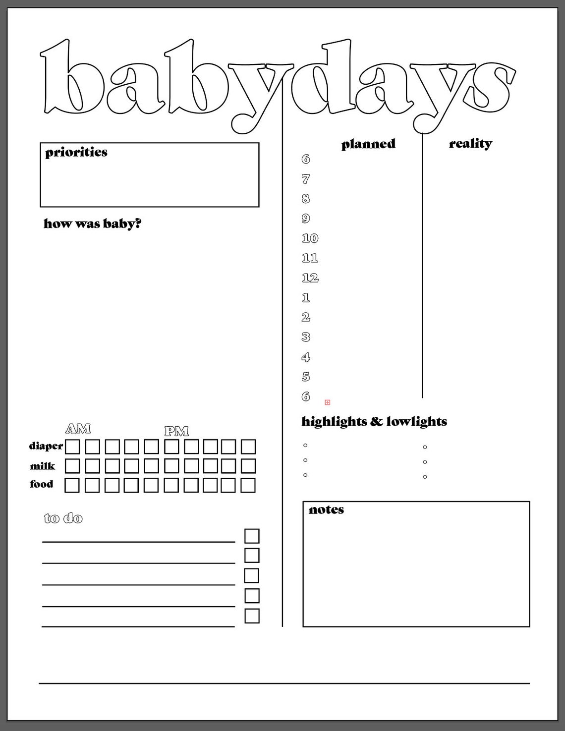 DIGITAL BABYSITTING PLANNER // Printable Minimalist Baby Schedule ...