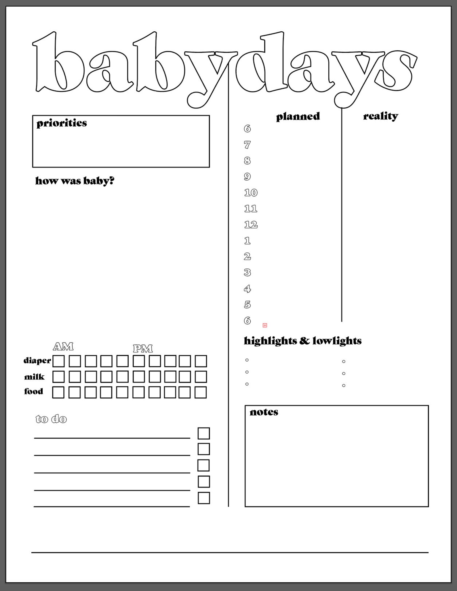 DIGITAL BABYSITTING PLANNER // Printable Minimalist Baby Schedule ...