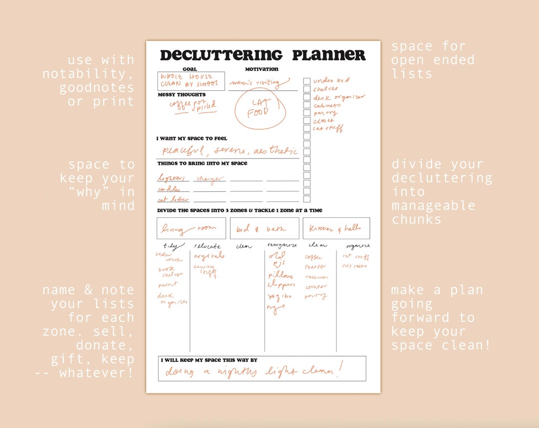 DECLUTTERING PLANNER // Cleaning Guide, Konmari Method, Adhd Planner ...