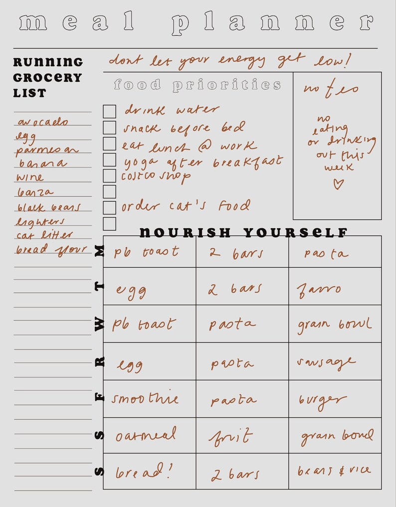 ADHD MEAL PLANNER // Printable Weekly Food Tracker, Menu Planner, iPad ...