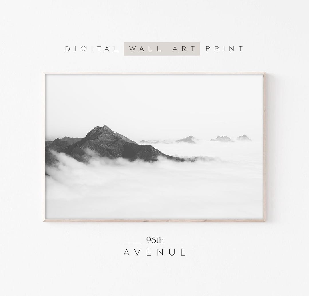 Mountain in Fog Printable Wall Art | Black and White Print | Modern ...
