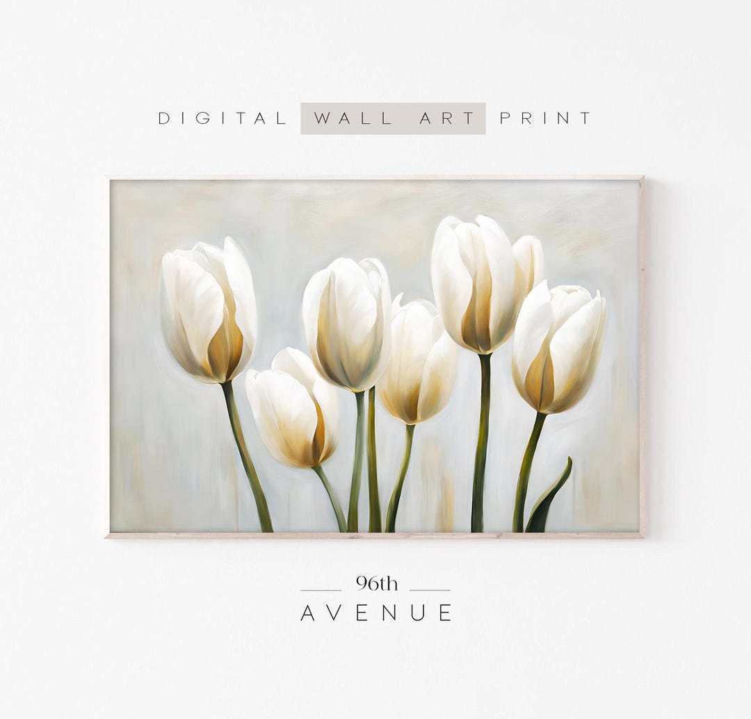 Spring Tulips Painting Printable Wall Art | White Tulips Print | Spring ...