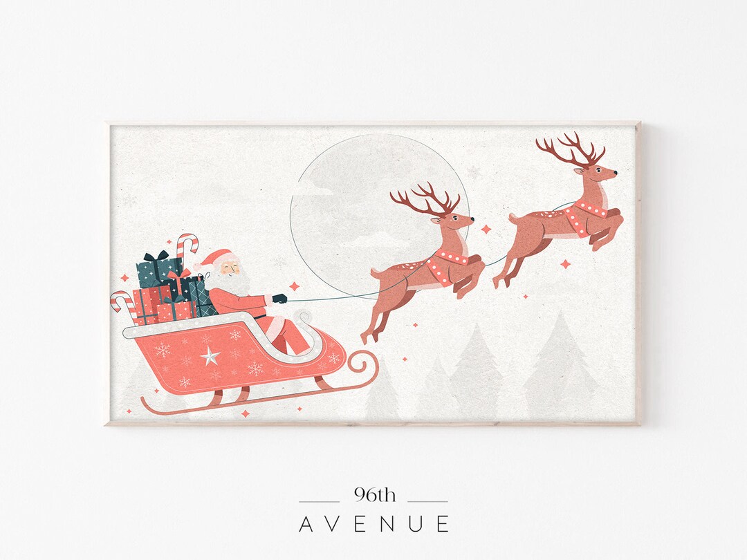 Samsung Frame TV Art | Christmas Santa Sleigh and Reindeers Digital Art ...