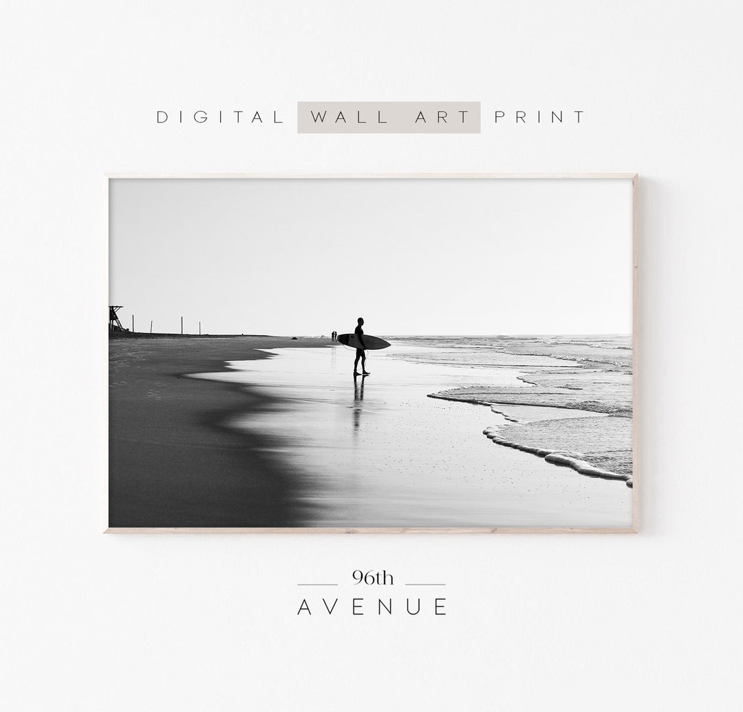 Surfer Print Download | Black and White Summer Wall Art | Gift for ...
