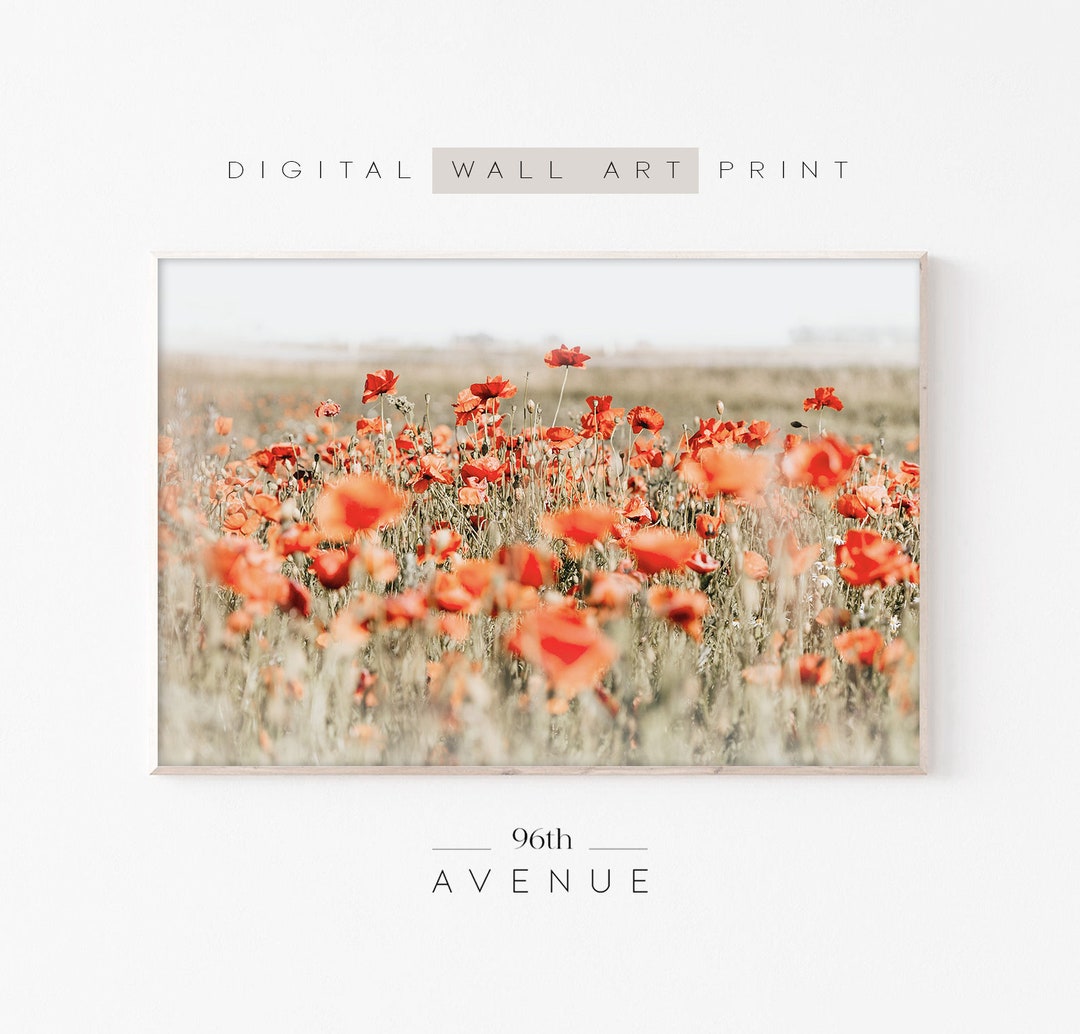 Field of Poppies Print | Printable Wildflower Field Landscape Wall Art ...