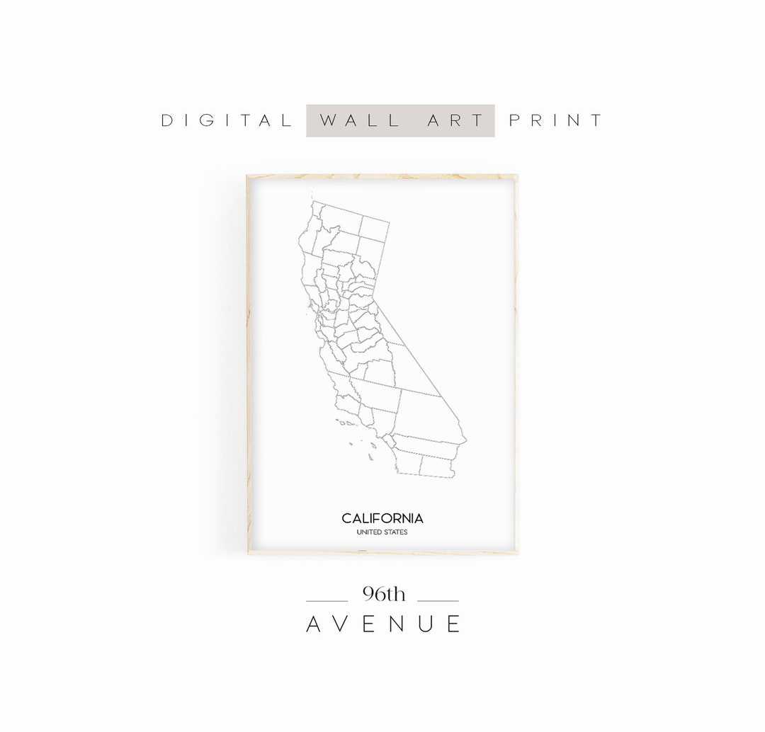 Map of California | Printable Art | California Map Art | United States ...