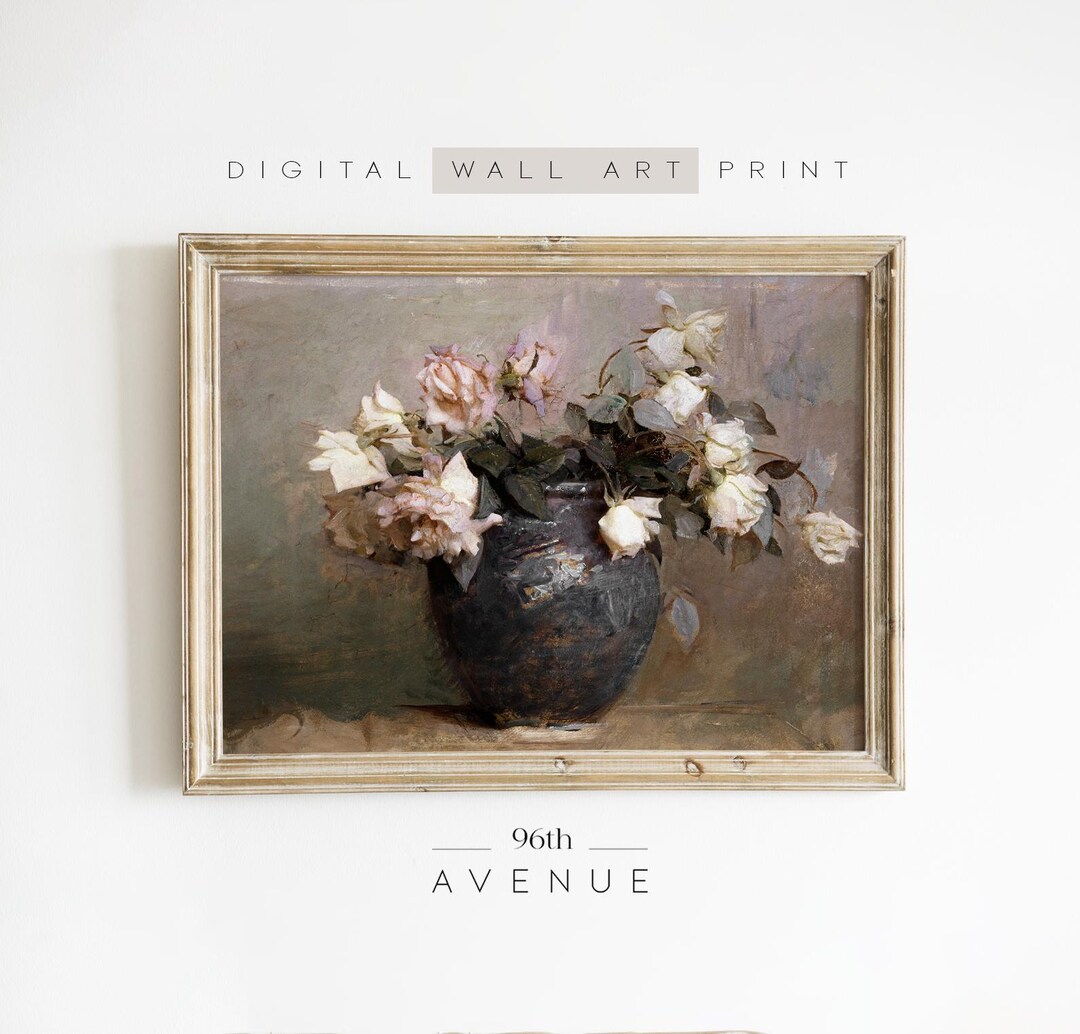 Still Life Roses Vintage Painting Download Botanical Downloadable Art ...