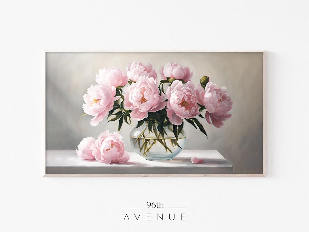 Pink Peony Frame TV Art Download | Vintage Valentine Flower | Floral ...