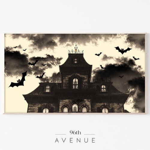 Haunted House Frame Tv Art Gothic Decor Halloween Wall Art - Etsy