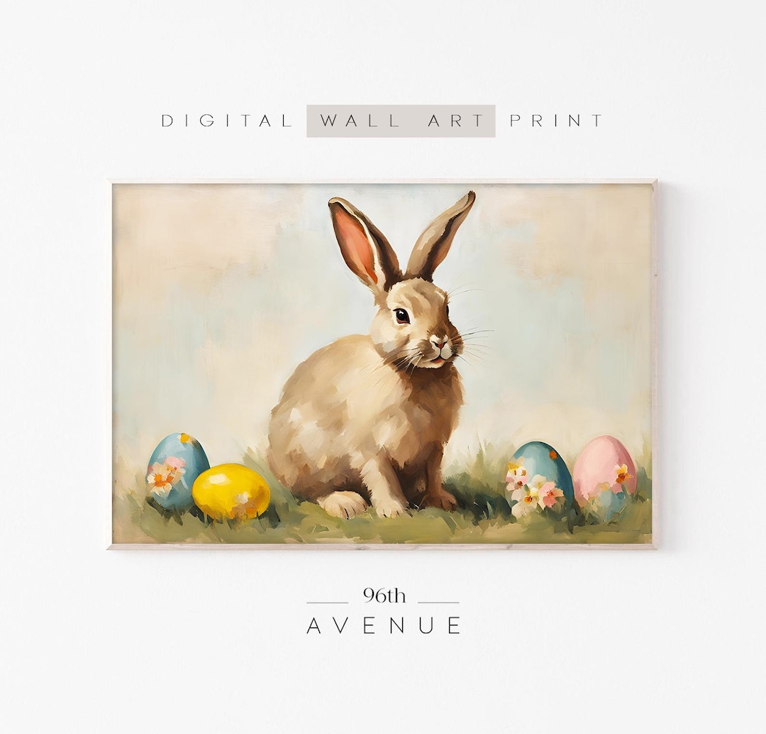 Cute Easter Bunny Painting Download | Printable Spring Decor | Bunny ...