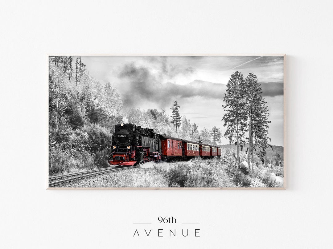 Samsung Rahmen Tv Art Roter Zug Druck | Schwarzweiße verschneite ...