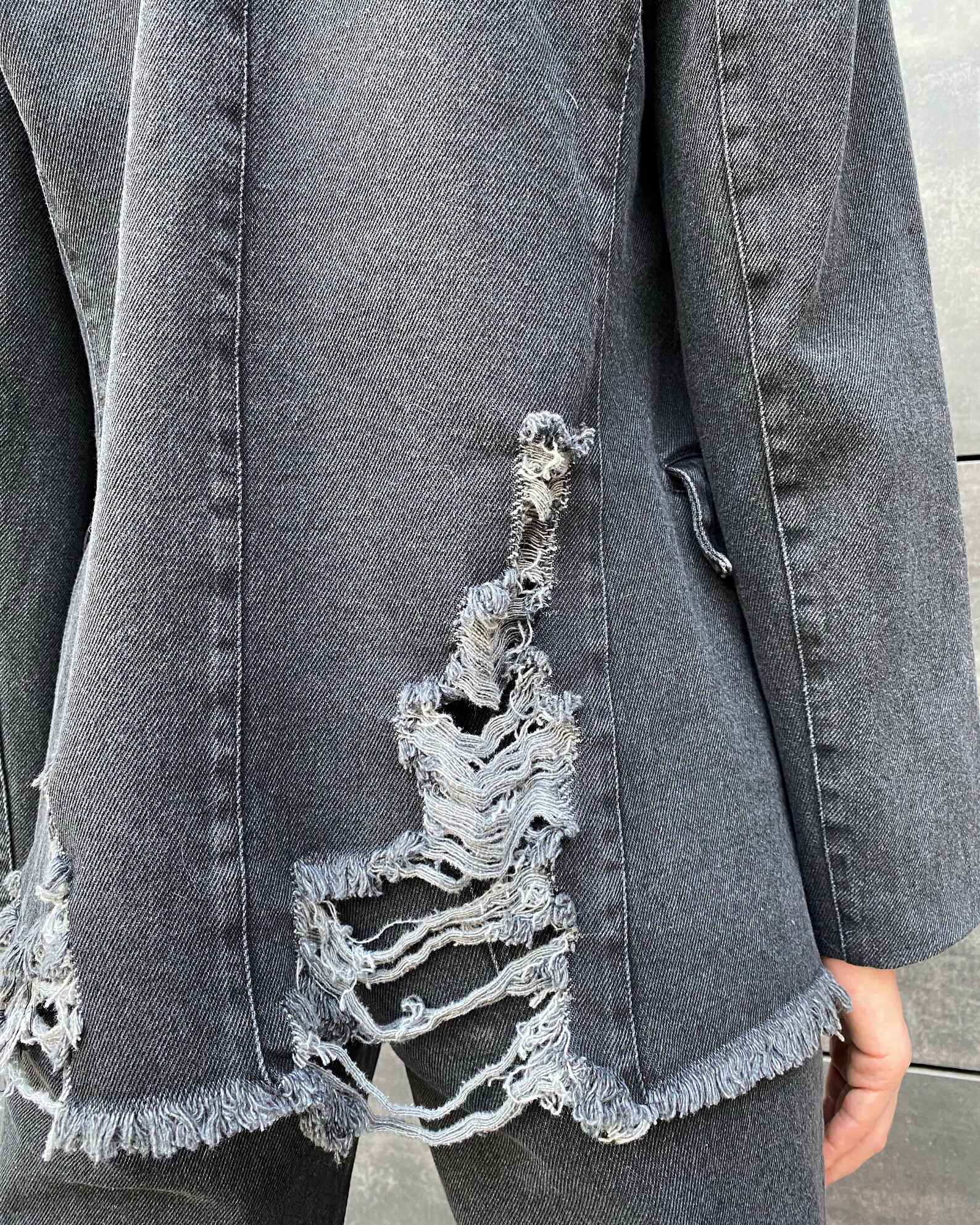 Distressed Denim Blazer, Grey Jacked, Ripped Denim Jacket - Etsy