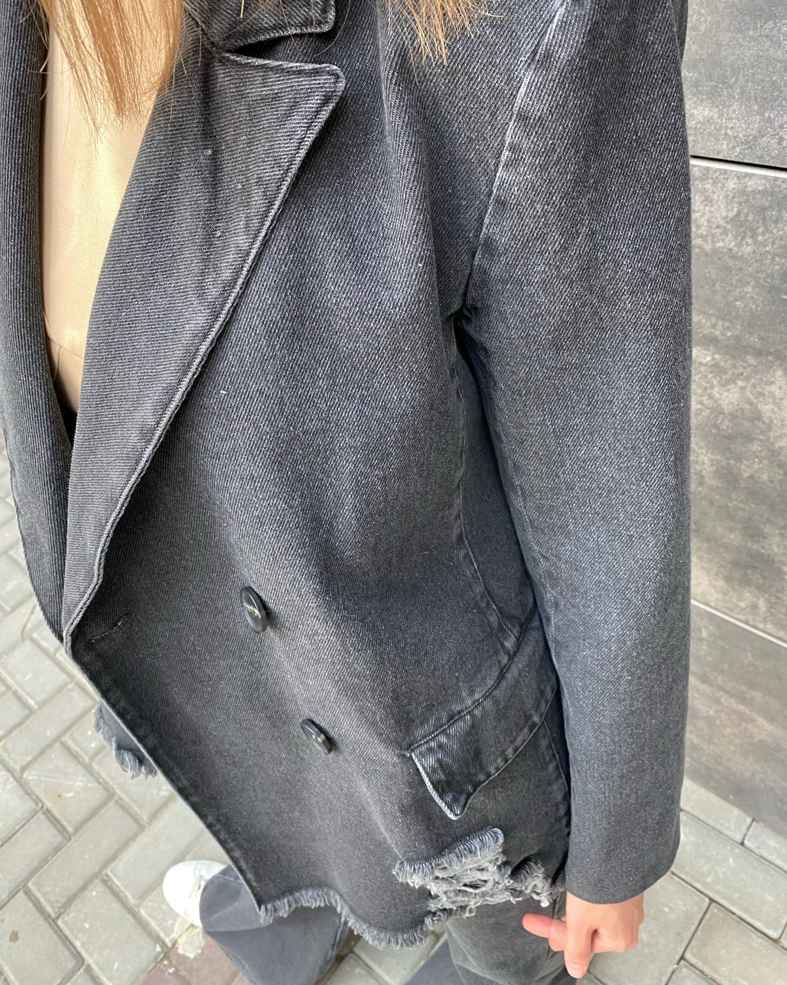 Distressed Denim Blazer, Grey Jacked, Ripped Denim Jacket - Etsy
