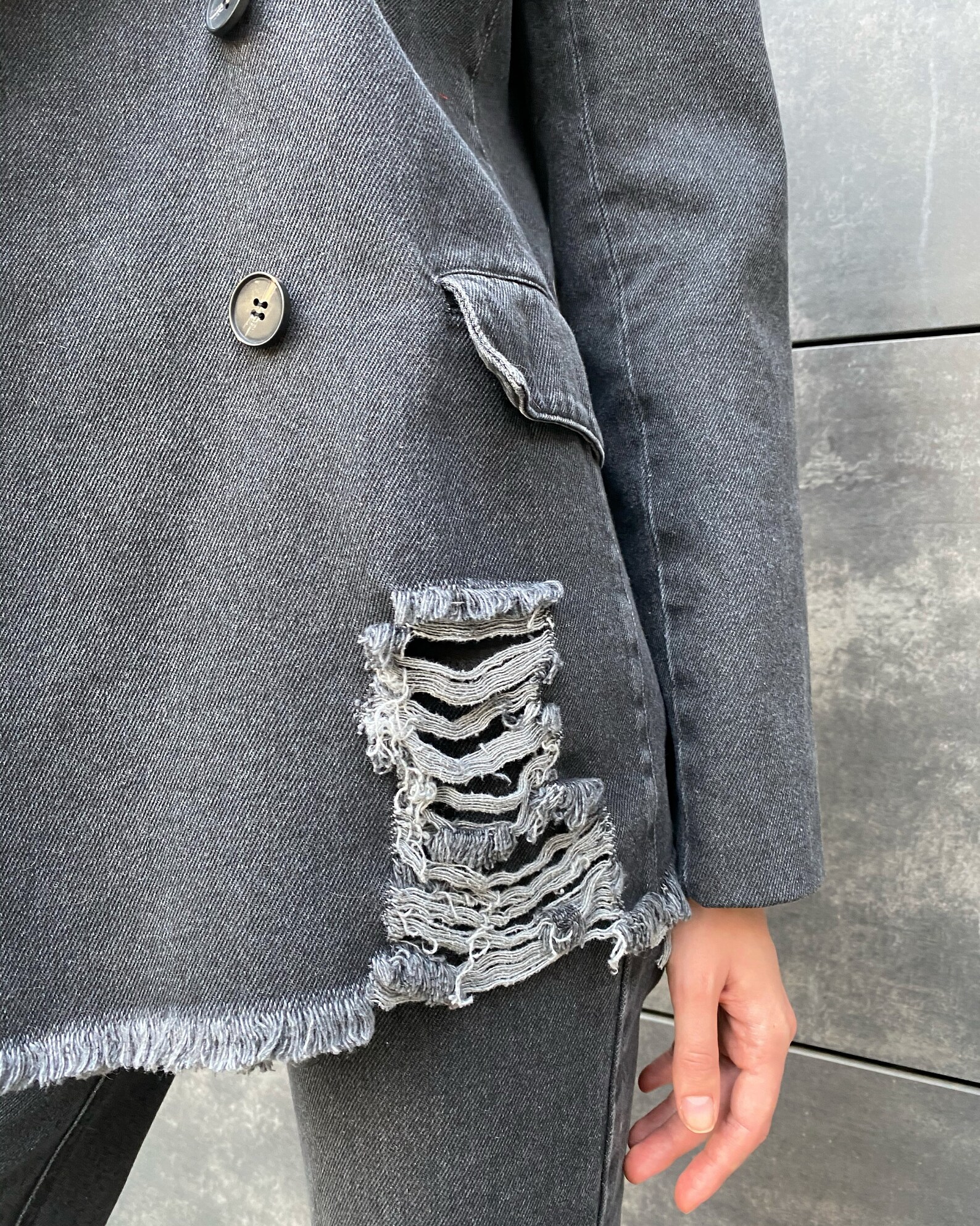Distressed Denim Blazer, Grey Jacked, Ripped Denim Jacket - Etsy