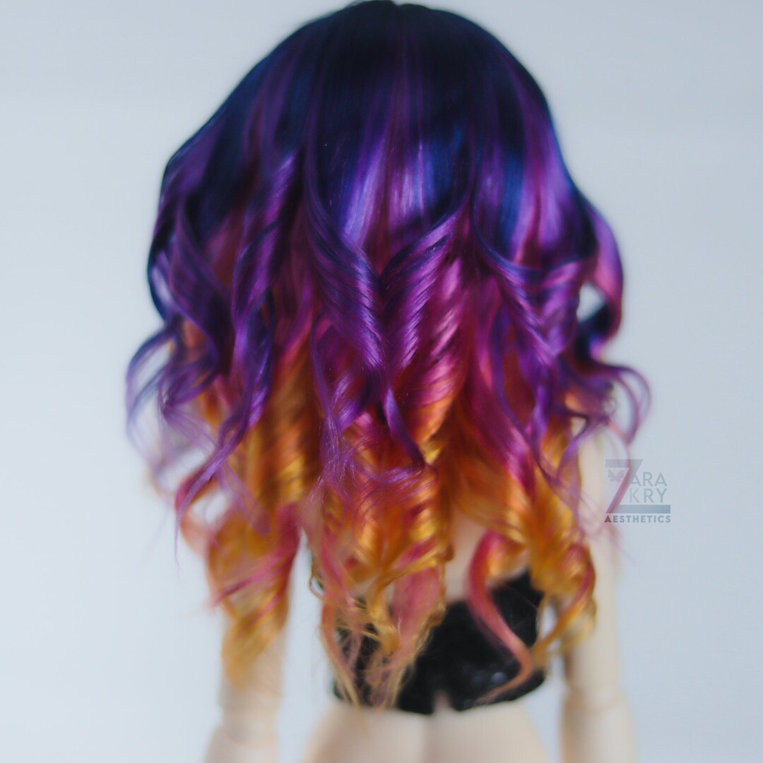 Minifee Sunset Shades Blue Purple Pink Orange Curled Wig MSD - Etsy