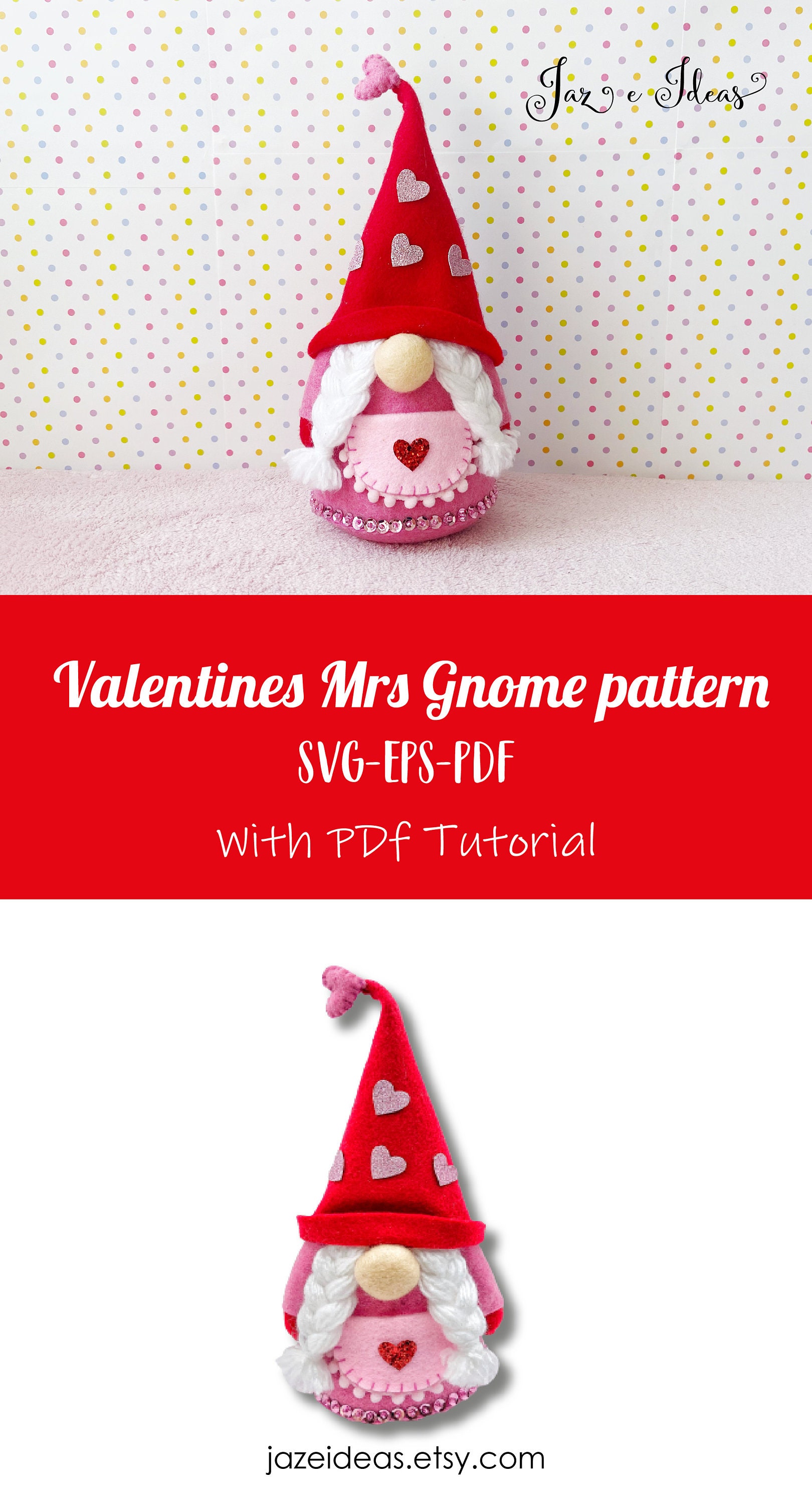 Valentines Gnome Female Pattern Felt Gnome Pattern - Etsy