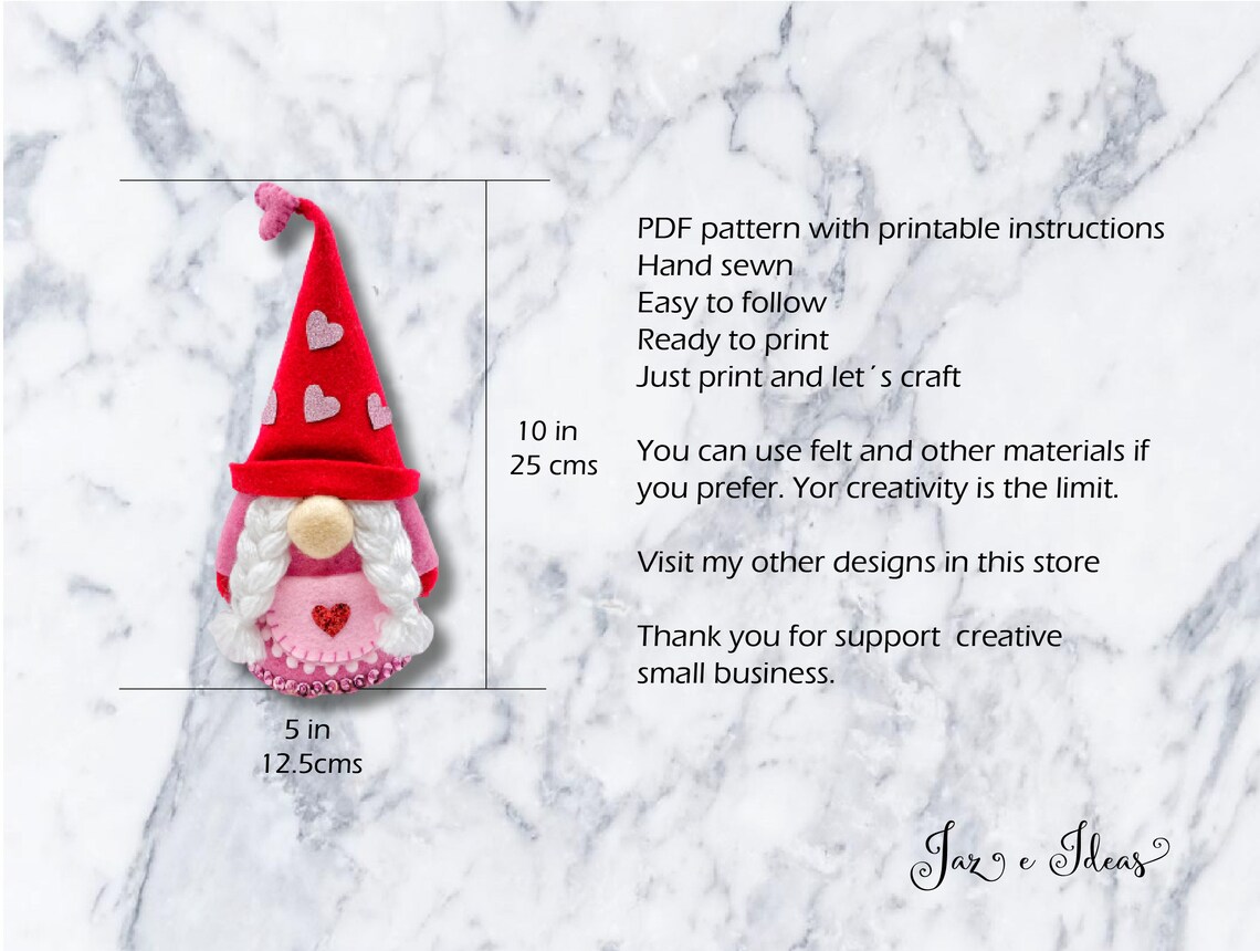 Valentines Gnome Female Pattern Felt Gnome Pattern - Etsy
