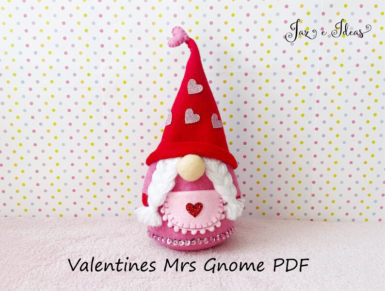 Valentines Gnome Female Pattern, Felt Gnome Pattern, Valentines ...