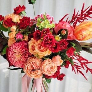Realistic Red Orange Fake Flower Bouquet, Real Touch Roses, Outdoor ...