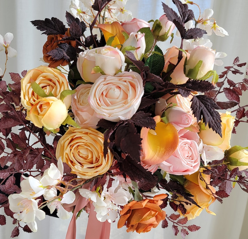 Premium Silk Flower Bouquet Bridal Bouquet Brown Rose | Etsy