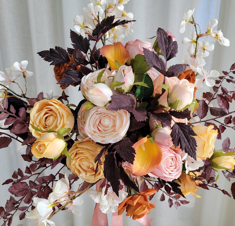 Premium Silk Flower Bouquet Bridal Bouquet Brown Rose | Etsy