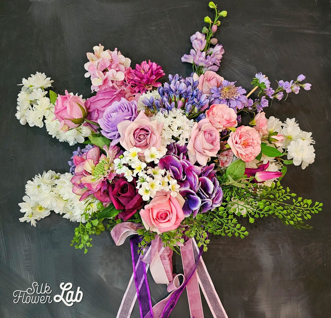 Realistic Artificial Flower Purple Theme Bouquet With Cherry Blossom ...