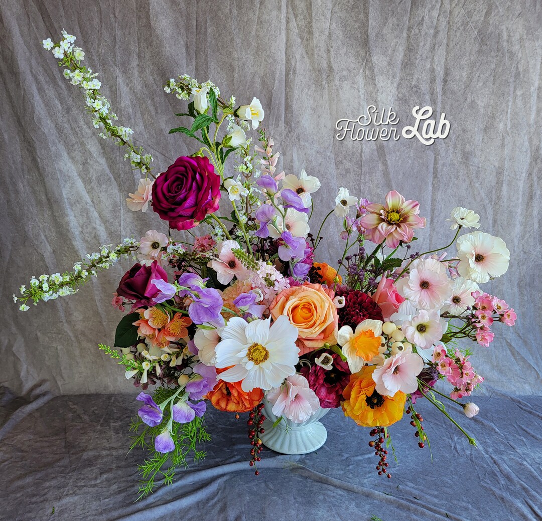 Artificial Butterfly Ranunculus Arrangement in a White Ceramic, With ...
