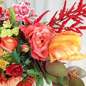 Realistic Red Orange Fake Flower Bouquet, Real Touch Roses, Outdoor ...