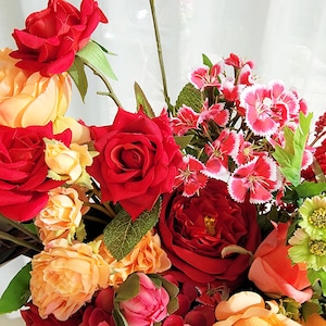Realistic Red Orange Fake Flower Bouquet, Real Touch Roses, Outdoor ...
