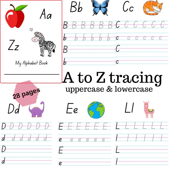 Preschool Alphabet Tracing Uppercase & Lowercase 28 Pages | Etsy