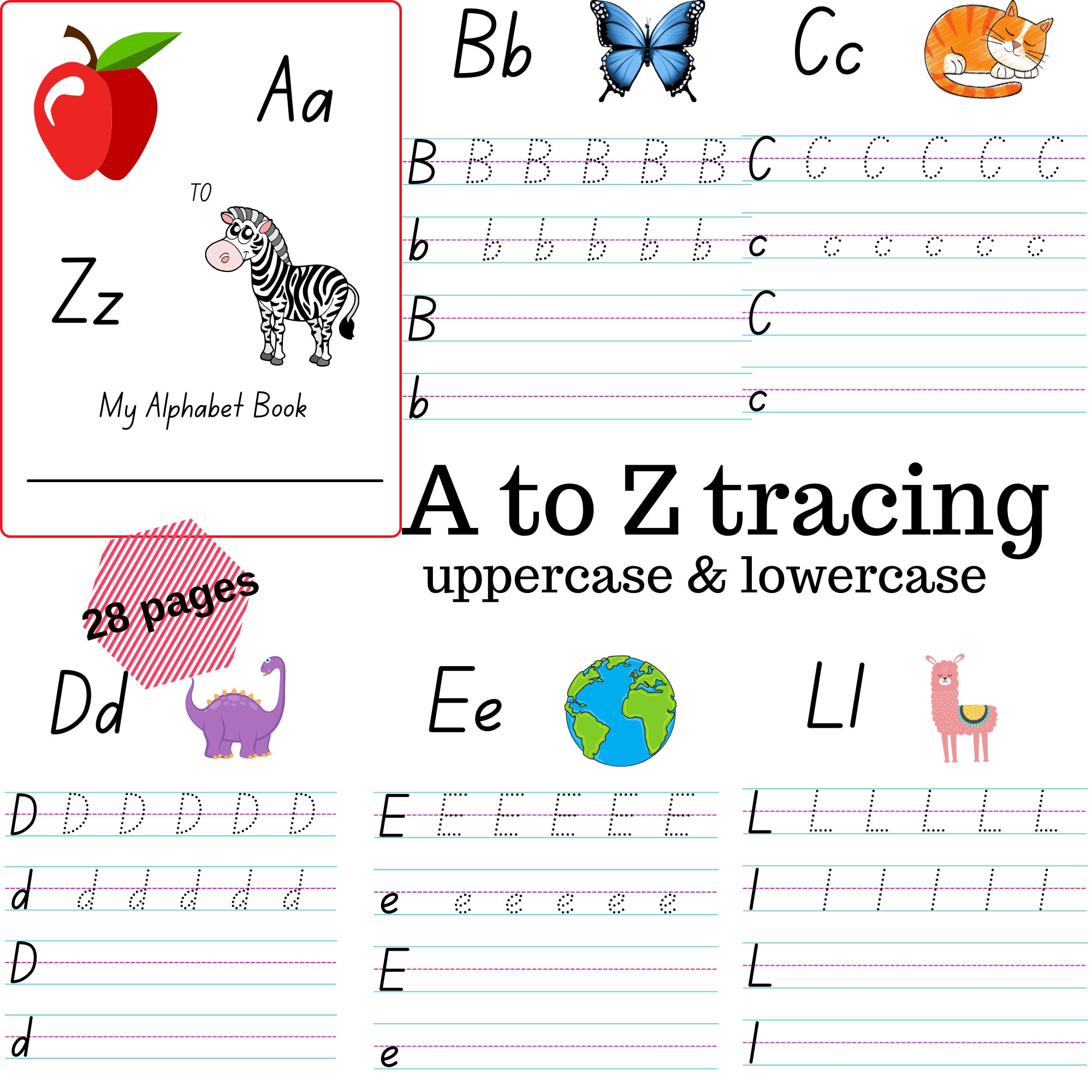 Preschool Alphabet Tracing, Uppercase & Lowercase, 28 Pages ...