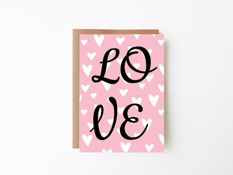 Happy Valentine's Day Card, Love, Pink, White Hearts, Digital Download ...