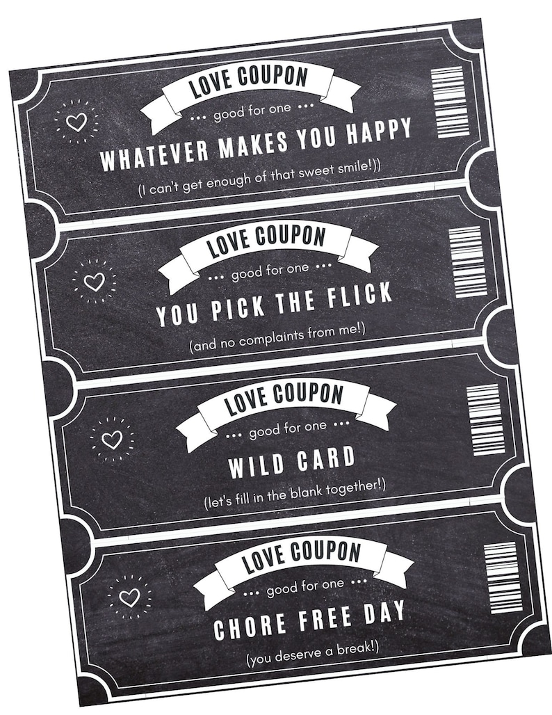 Love Coupons, Black and White Coupons, Eight Love Coupons, Printable ...