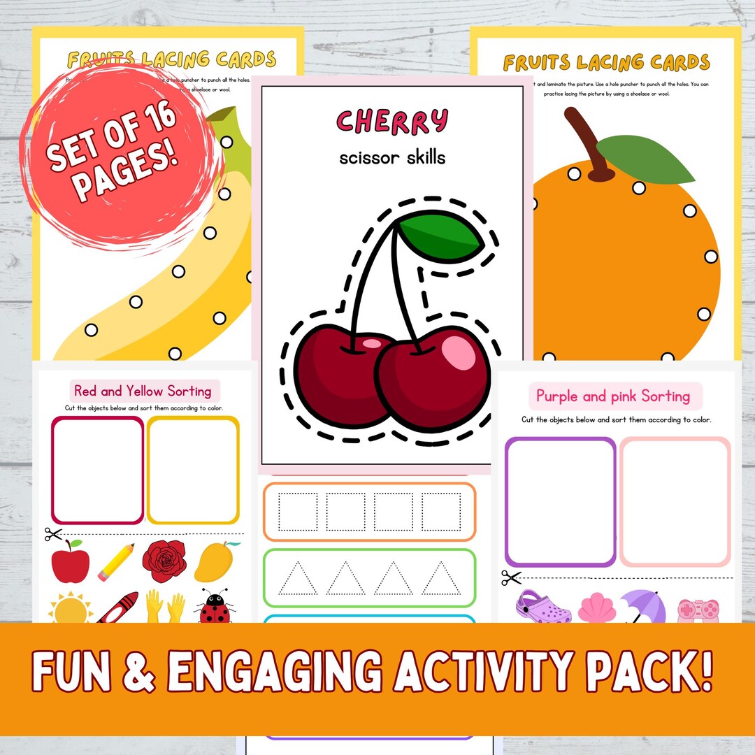 Printable Fine Motor Skills Activity Pack | Color Sorting, Fruit Lacing ...