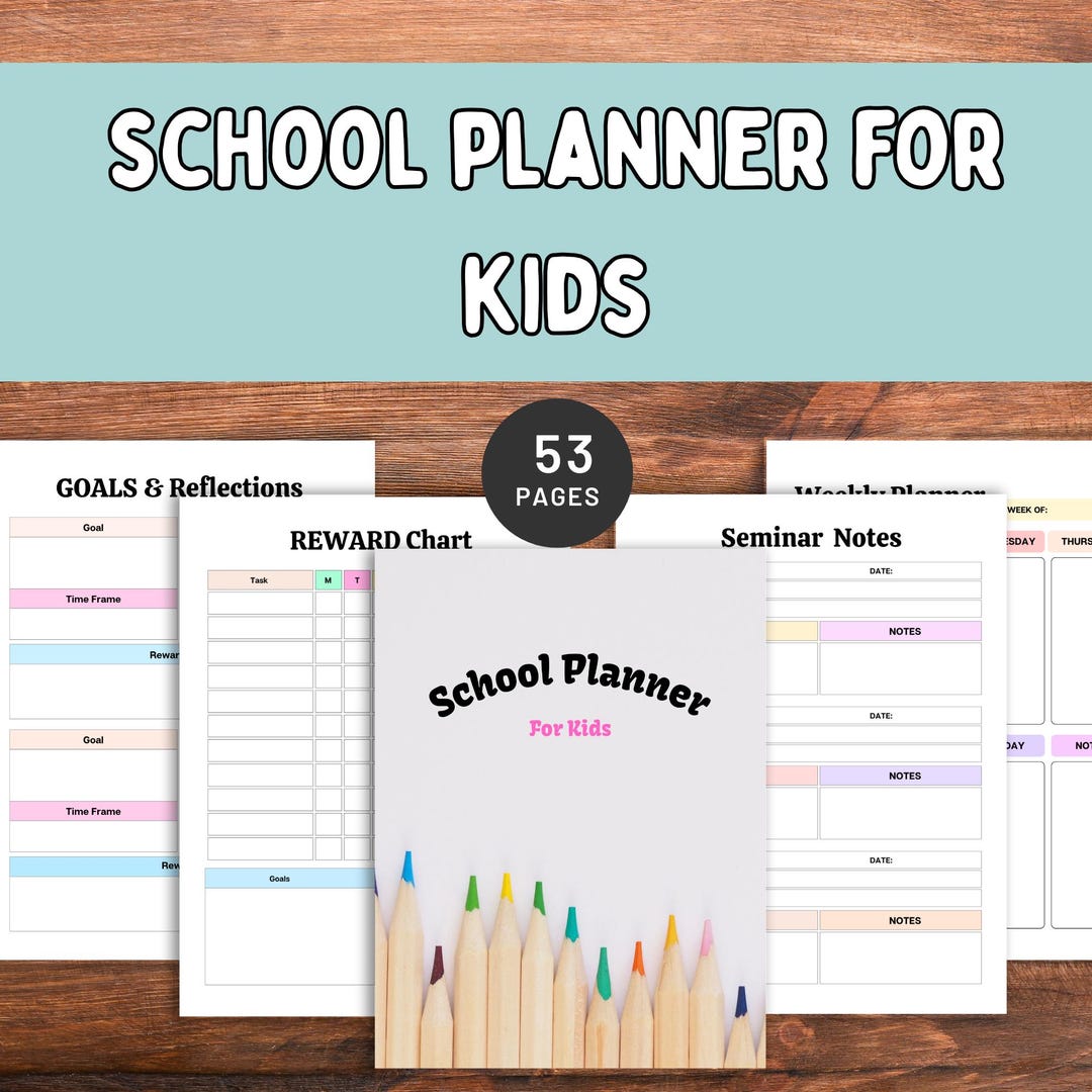 School Planner for Kids Printable, Homework and Subject Tracker, Weekly ...