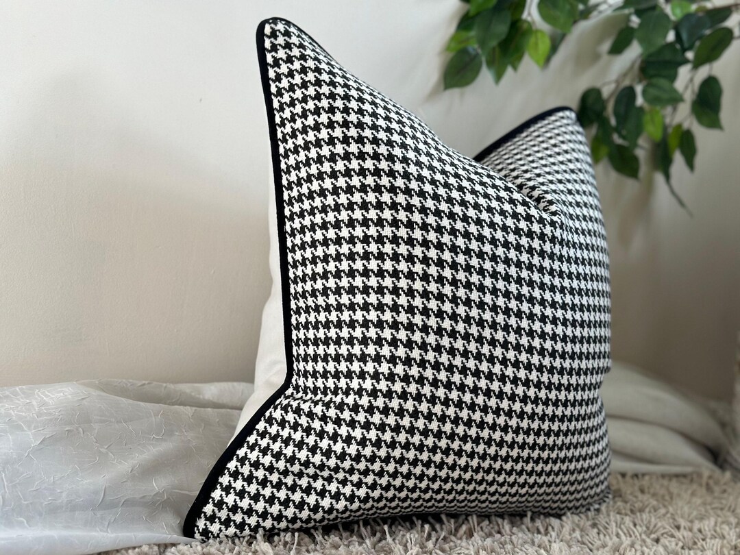 Dogtooth Black and Ivory White Cushion With Black Piping - Modern Home ...