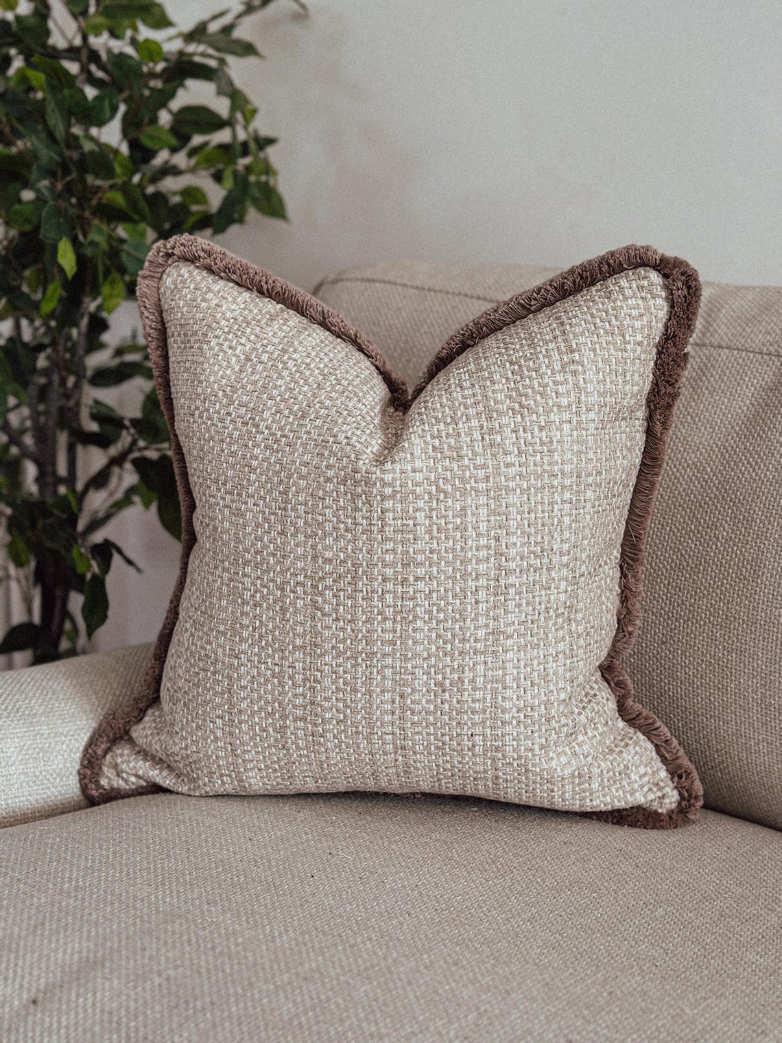 Luxury Cream Textured Cushion With Fringe or Piping Trim - Modern ...