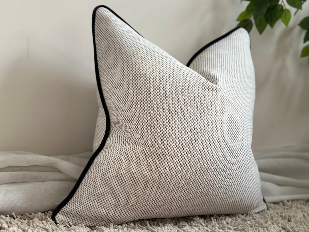 ATHENA Modern Cream Beige Cushion Textured Pillow With Fringe or Piping ...