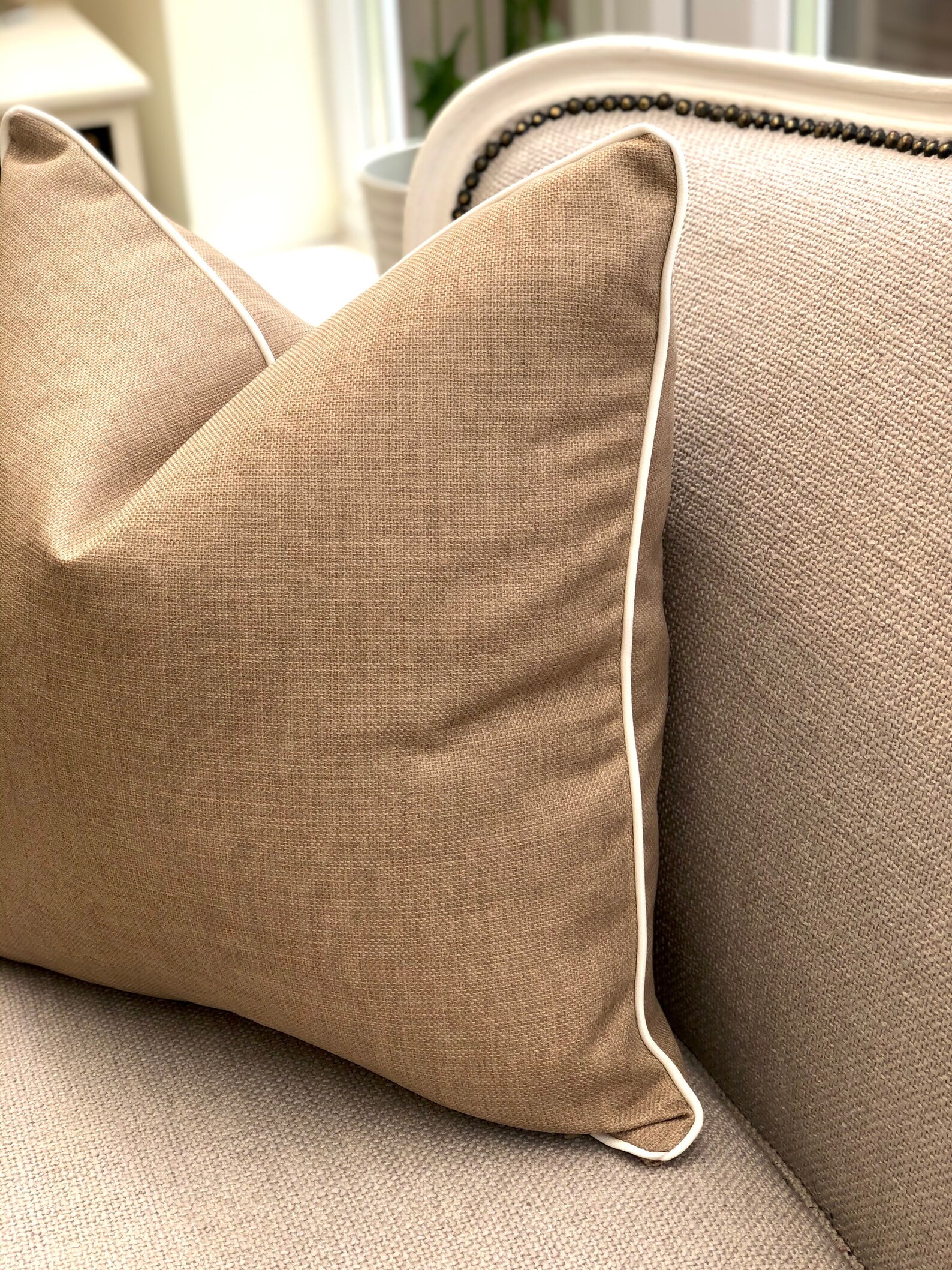 Neutral cushion cover brown/beige linen look pillow cover | Etsy