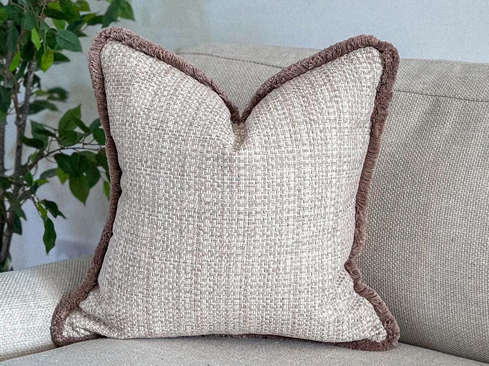 Luxury Cream Textured Cushion With Fringe or Piping Trim - Modern ...