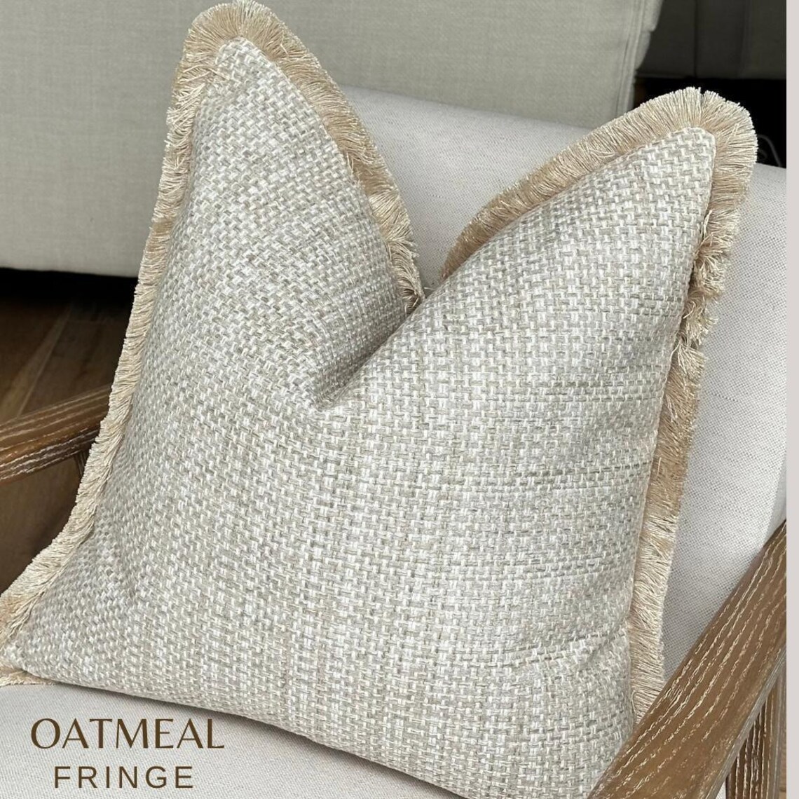 Luxury Cream Textured Cushion With Fringe or Piping Trim - Modern ...