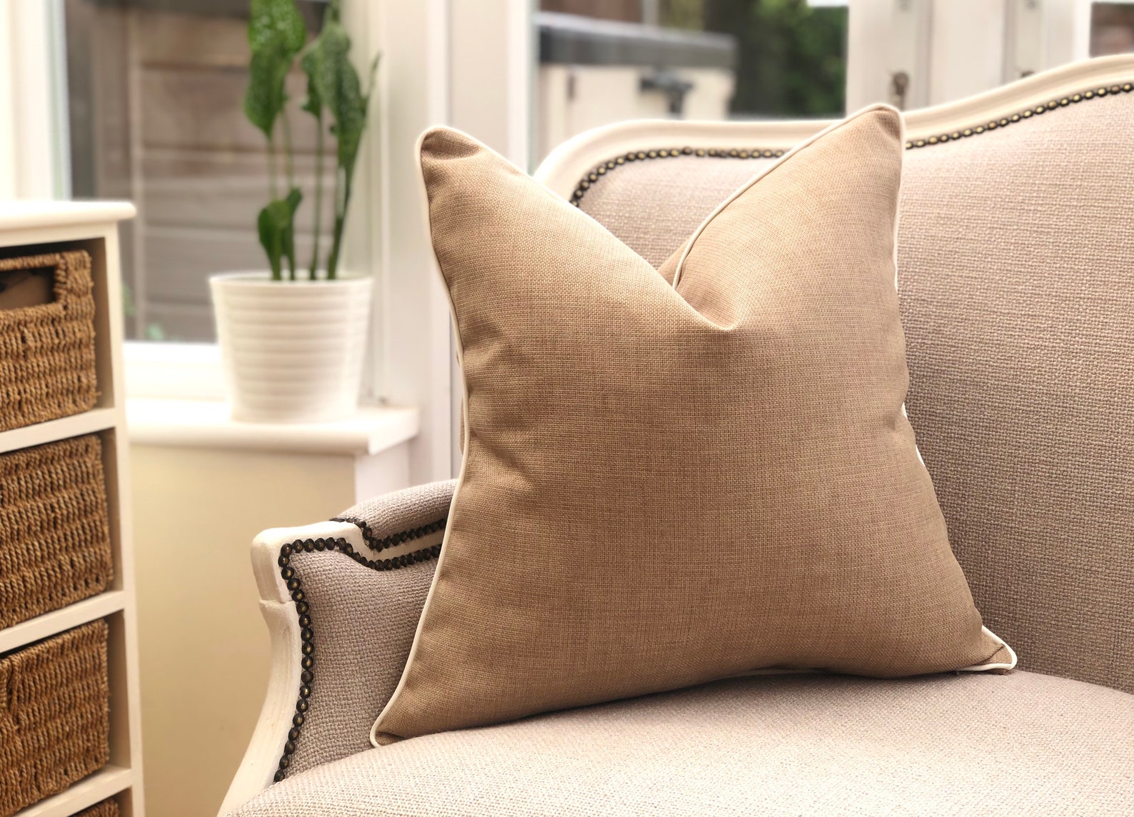 Neutral Cushion Cover Brown/beige Linen Look Pillow Cover - Etsy UK