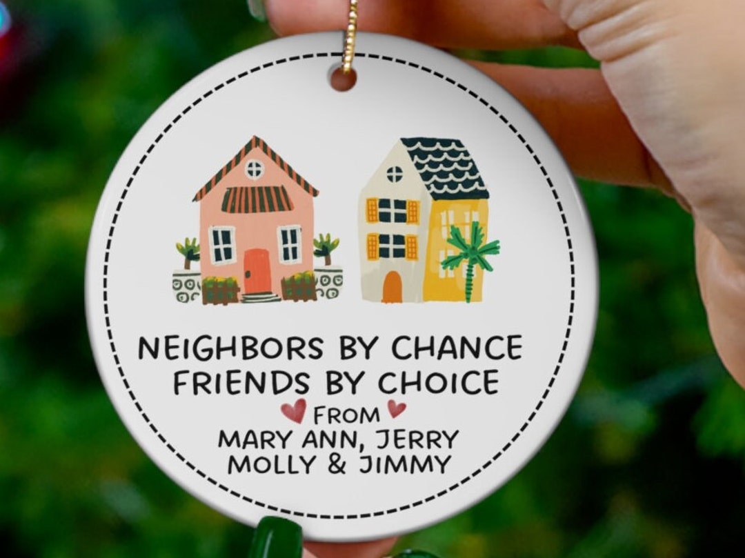 Personalized Round Ceramic Ornament for Neighbors, Christmas Gift for ...