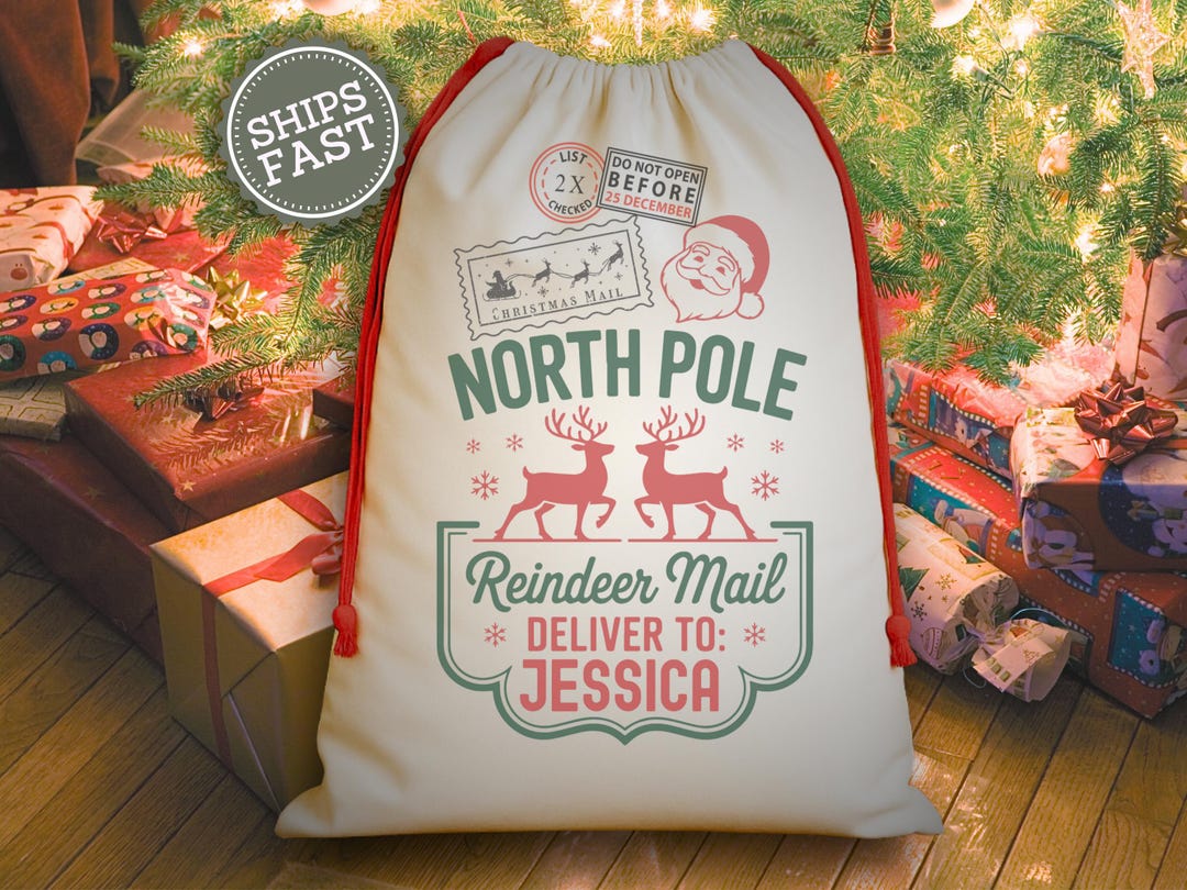 International Shipping North Pole Reindeer Mail Santa Sack and Ornament ...
