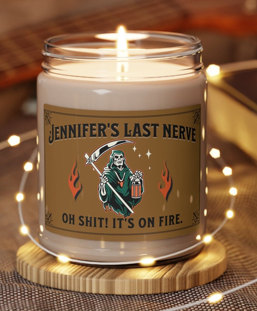 Personalized Candle Custom Name's Last Nerve Oh Shit It's on Fire Funny ...