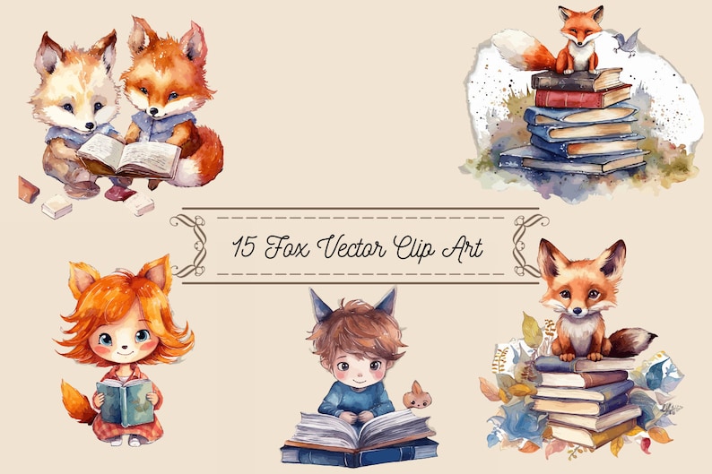 Cute Foxes Reading - 15 Vectors (PNG and SVG) - Etsy