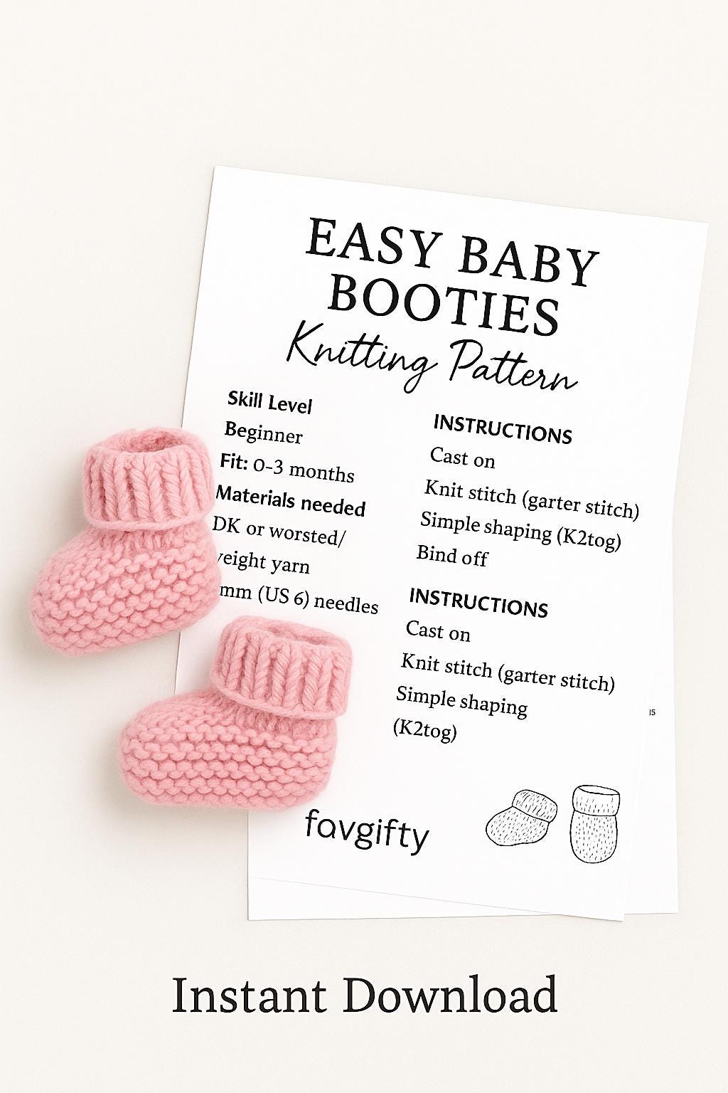 Easy Knit Baby Booties Pattern: Beginner Garter Stitch (PDF Download 0 ...