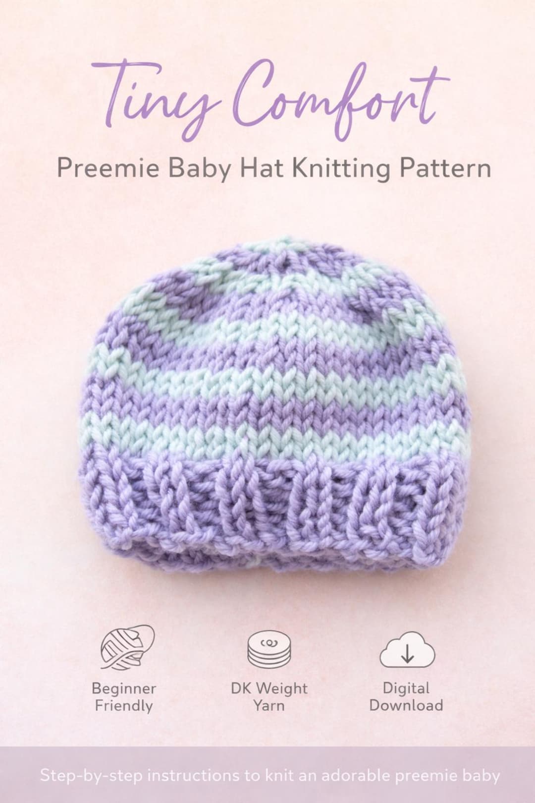 Preemie Baby Hat Knitting Pattern, Beginner Friendly Beanie (digital ...